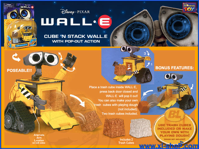 Thinkway - Wall.E Deluxe action figure - Cube 'N Stack Wall.E with pop ...